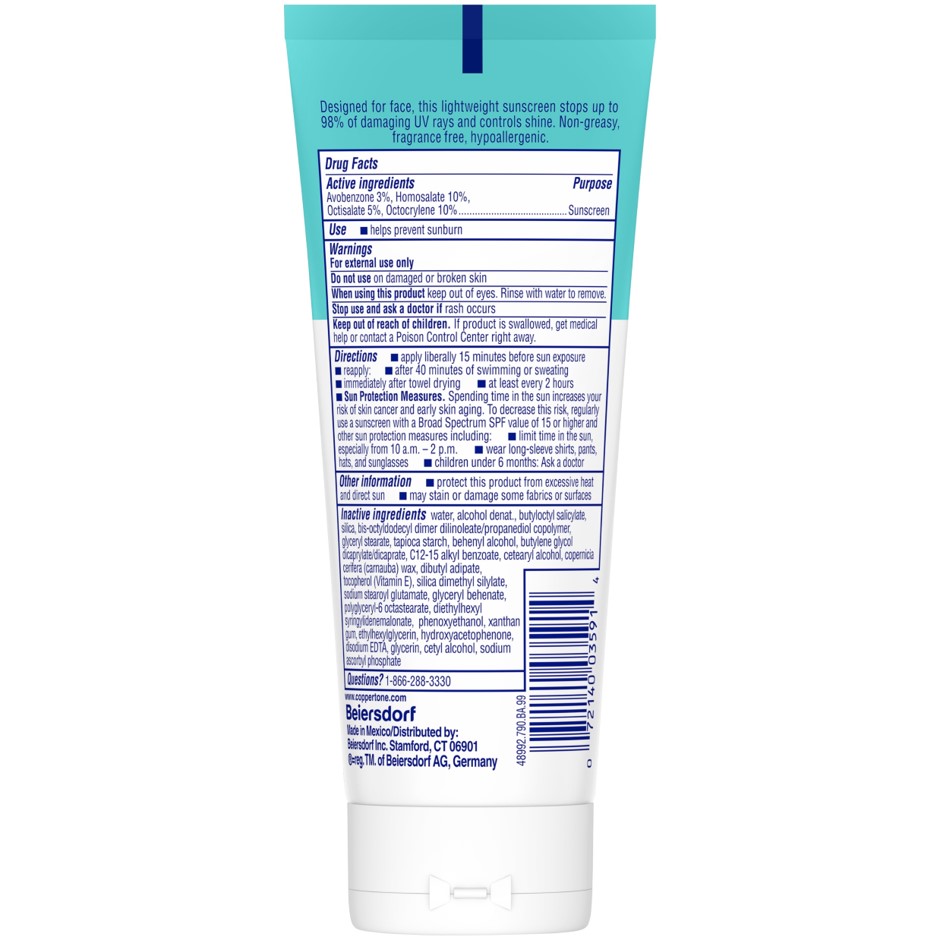 Coppertone Oil Free + Shine Control Face SPF 45 Sunscreen Lotion - Free ...