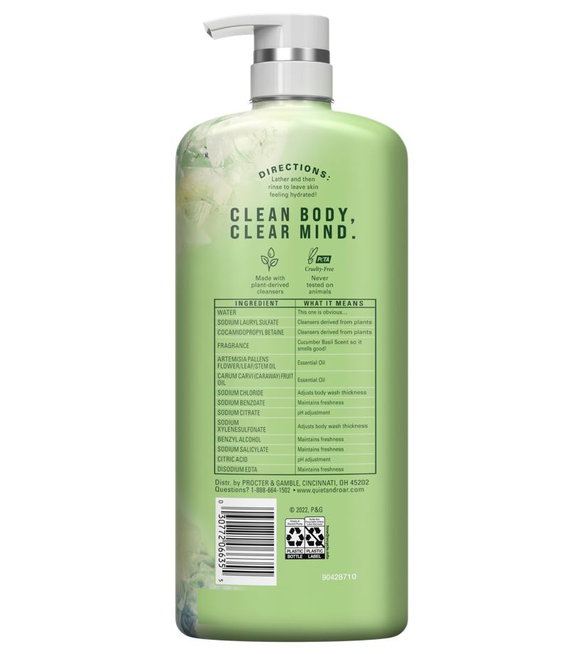 Quiet & Roar Body Wash Cucumber + Basil 20.2 fl oz/600mL - Free Samples ...